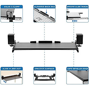 Mount-It! Clamp Keyboard Tray - Ergonomic Under Desk Pull Out Keyboard and Mouse Platform with No-Drill Easy Installation - Slides Under Desk Increase Desk Space - 27 Inch Wide