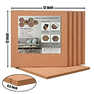 SUNGIFT Cork Board 12"x12" - 1/2" Thick Square Bulletin Boards Cork Tiles with 50 Push Pins Mini Wall, 6 Pack Self-Adhesive Corkboards for Wall