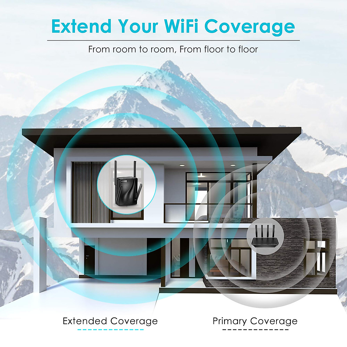 WiFi Extender - WiFi Booster,2100 Mbps,WiFi Range Extender,WiFi Repeater,Wireless Extender for Home,5G&2.4G Dual Band,Gigabit Port&WPS Button,360 Degree Full Coverage