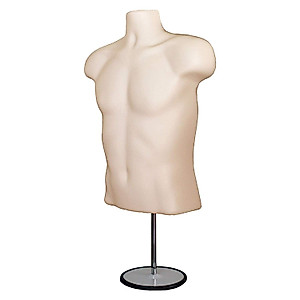 DisplayTown Flesh Male and Female Mannequin Torso with Metal Stand Hollow Back Body Stackable Dress Form for Tshirt Display, Countertop, Craft Shows, Photos and Design, S-M Clothing Size
