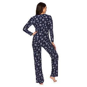 U.S. Polo Assn. Womens Pajama Sets, Snowflake Waffle Knit Pajama Sets for Women 2 Piece, Womens PJs Sets (Dark Navy, Medium)