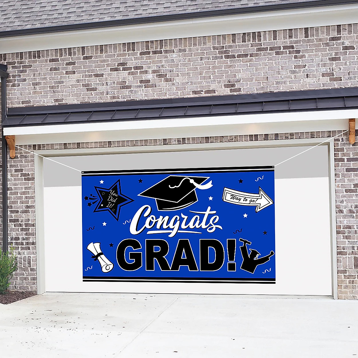 Congrats Grad Banner - 72x44 Inch | Graduation Party Decorations 2024 Blue and Black | Graduation Banner 2024 | Graduation Decorations Class of 2024 | Blue 2024 graduation decorations (Blue)