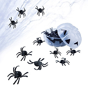 YUNGCHI 60 Halloween Plastic Spiders, Halloween Fake Spiders, Nightmare Before Christmas Halloween Decorations, Pumpkin Box，Set of 60