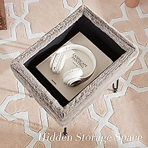 Soohow Storage Ottoman Foot Rest, Faux Fur Makeup Vanity Stool, Vanity Chair for Makeup Room, Foot Stool for Living Room, Bedroom,Metal Legs