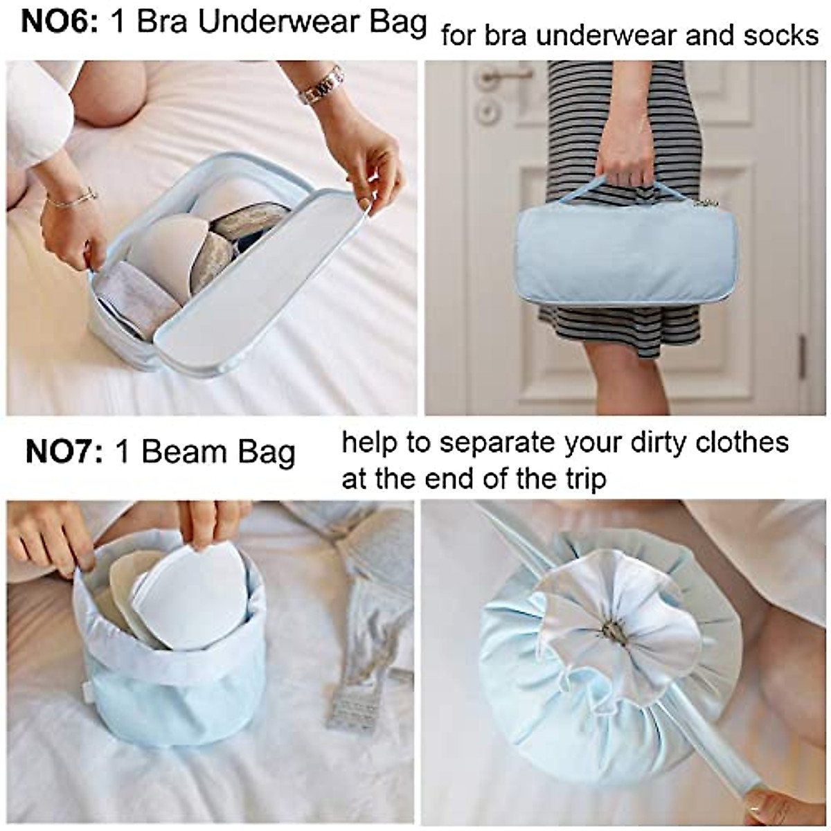 AI DU Travel Packing Cubes 8 Pcs Set, Luggage Packing Organizers with Shoe Bag and Toiletry Bag (Light pink)