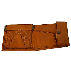 Treasures Of Morocco Moroccan Handmade Wallet Credit Card Leather Coin Change Pocket Small Orange