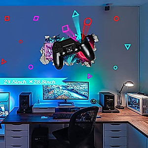 KOKOLAP Game Wall Decals,Gaming Wall Stickers for Teen Boys Room,3D Broken Wall Decals Gamer Controller Sticker Peel and Stick,Video Gaming Wallpaper for Kids Bedroom Playroom Nursery Boys Gift Decor
