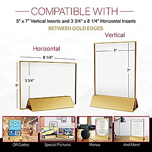 Prime Designs Gold 5x7 Picture Frame, Acrylic Sign Holder 5x7 with Gold Border for Restaurant, Gold Table Number Holders, Gold Frames 5x7, Clear Card Holder, Wedding Table Numbers, Double Sided Picture Frames, Vertical or Horizontal Anniversary Card holde