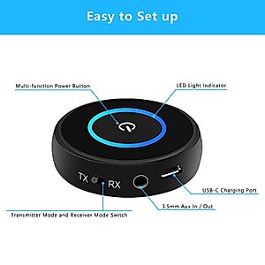 Frienicty Bluetooth 5.3 Transmitter Adapter for TV, 2-in-1 Wireless Audio Transmitter Receiver, Bluetooth AUX Adapter for Airplane Headphones PC Speaker Home Stereo, No Audio Delay, Pair Two at Once