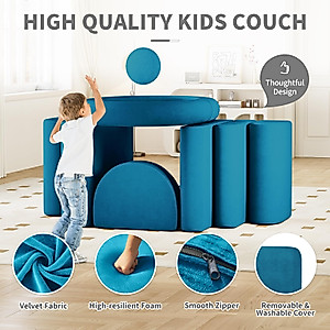 wanan Modular Kids Play Couch, 12PCS Kids Couch with Balls and Tunnel, Kids Couch for Playroom and Bedroom, Kids Modular Couch for Playing, Creativing, Modular Couch Kids (Blue)