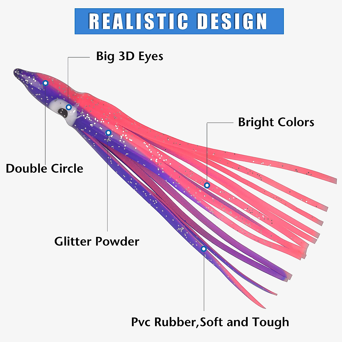 Fishing Squid Skirts Octopus Lures, Glow Soft Plastic Fishing Bait Trolling Lure Saltwater for Bass Salmon Trout Multicolored 7cm 9cm 11cm