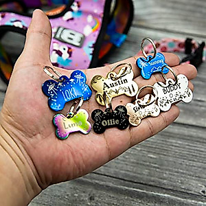 Personalized Dog Tag with 5 Lines of Custom Deep Engraved Durable Stainless Steel Pet ID Name Tag Designer Regular Size Bone