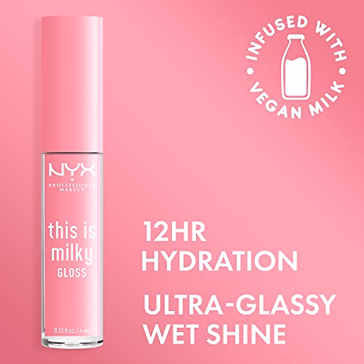 NYX PROFESSIONAL MAKEUP This Is Milky Gloss, Vegan Lip Gloss, 12 Hour Hydration - Milk It Pink (Sheer Baby Pink)