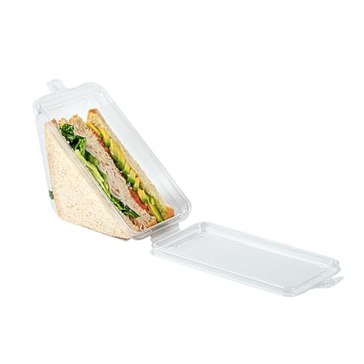 Restaurantware Tamper Tek 7.4 x 3.9 x 3.5 Inch Triangle Take Out Containers 100 Durable Sandwich To-Go Containers - Tamper-Evident Freezable Clear Plastic Sandwich Containers With Hinged Lids