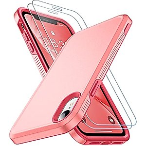 SPIDERCASE for iPhone XR Case, [10 FT Military Grade Drop Protection] [Non-Slip] [2 pcs Tempered Glass Screen Protector] Shockproof Airbag Cushion Protective Case for iPhone XR (Cherry Juice Pink)