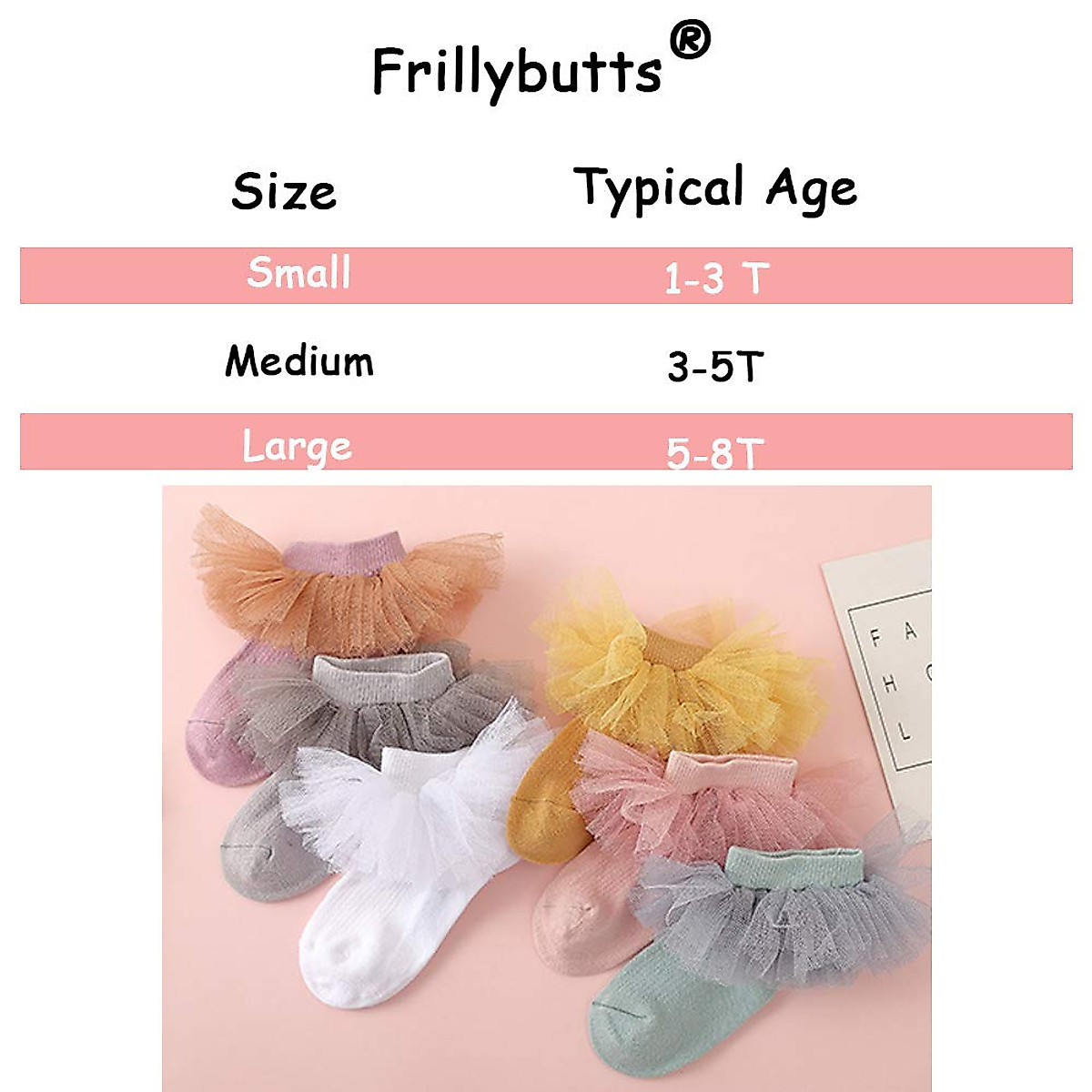 Frillybutts 5 Pairs Girl Lace Tutu Socks Baby toddler Girls Eyelet Turn Cuff Ruffle Lace Socks Triple Lace Dressy Socks 1-3T