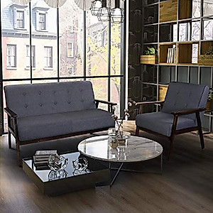AODAILIHB Sofa Set Living Room Couch Set Office Home Furniture Mid-Century Modern Fabric Wooden 2-Seater Loveseat Sturdy Wood Frame Lounge Chairs (2, Grey)