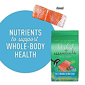 Tiki Cat Essentials High Protein, Complete and Balanced Dry Food for Cats and Kittens, Trout and Menhaden Fish Meal Recipe 6 lbs.