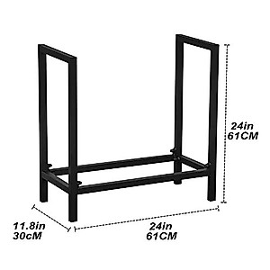 Firewood Rack Log Rack 24 Inch Indoor/Outdoor Fire Wood Storage Black Steel Firewood Log Holder