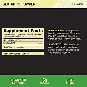 Optimum Nutrition L-Glutamine Muscle Recovery Powder, 1000 Gram