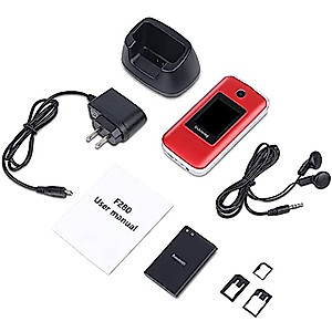 USHINING 3G Unlocked Flip Phone Dual Screen Dual SIM Mobile Phones Easy-to-Use Flip Cell Phones with Charging Dock (Red)