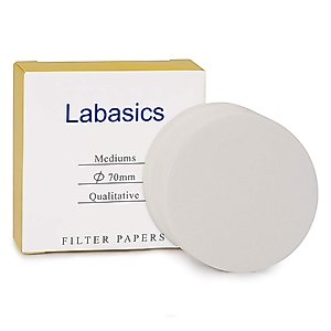 Labasics Qualitative Filter Paper Circles, 70 mm Diameter Cellulose Filter Paper with 15-20 Micron Particle Retention Medium Filtration Speed, Pack of 100