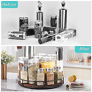 10" Lazy Susan Organizer - Non-Skid Wood Turntable Organizer for Cabinet, Pantry, Kitchen Countertop, Refrigerator, Spice Rack, Carbonized Black