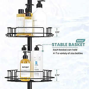 EZFurni Shower Caddy Corner, 4 Layer Shower Organizer, Rustproof Stainless Shower Shelves, Drill Free Shower Rack, Large Shower Storage and Shower Caddy Tension Pole,56-114 Inch, Black