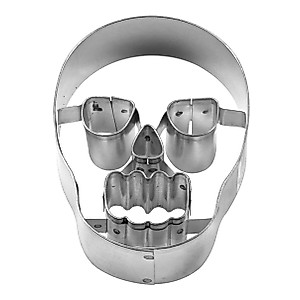 R&M International Skull 3.25" Cookie Cutter with Cutouts, One Size, Silver