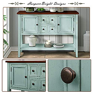 NORAN Buffet Sideboard Distressed Console Table with Bottom Shelf,Cambridge Series 46" L x 15" W x 34" H Retro Design Wooden American Homes Collection Table (Antique Blue)