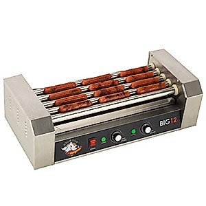 Funtime RDB12SS Stainless Steel Non Stick Hot Dog Roller Grill with Drip Pan with Dual Temperature Controls