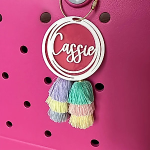 ubjva Personalized Bag Accessories Charm Custom Bag Tassel Charm Name Keychain Bag Charm for Beach Tote Backpack Diaper Bag