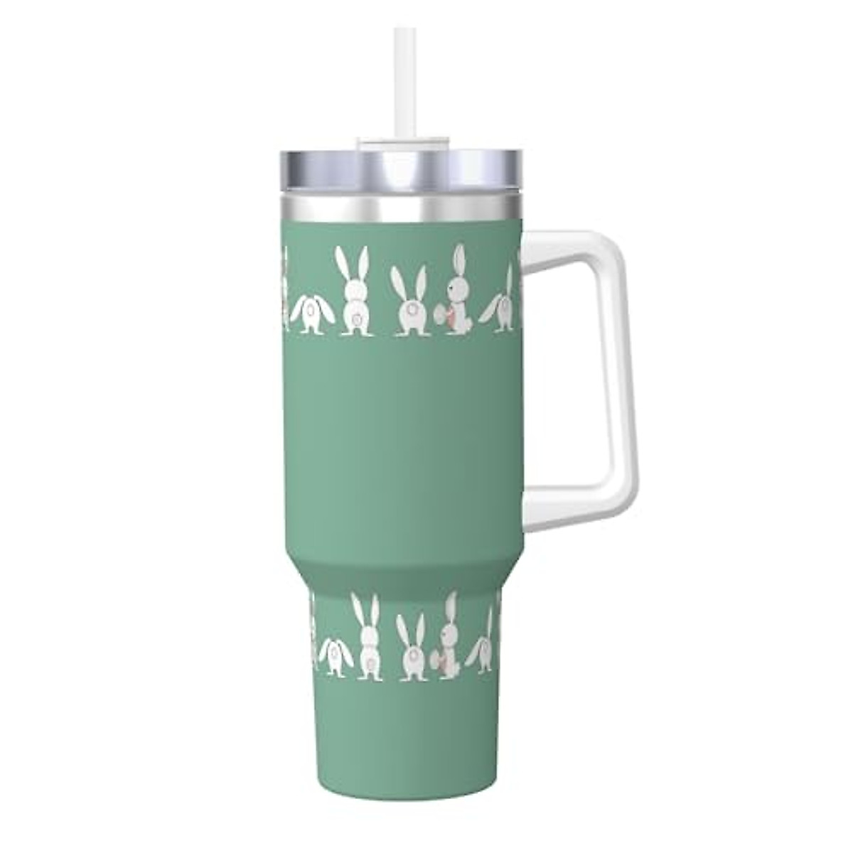 HULIBIN Easter Bunny Print Double Deck Stainless Steel Travel Coffee Cup With Lid 40 Oz Ice Bully Cup