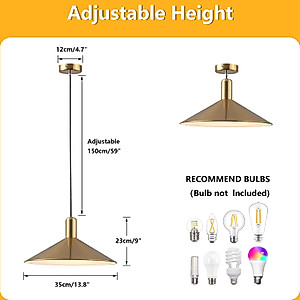 KCO Lighting Mid Century Modern Dome Pendant Light Gold and Black Barn Pendant Light Brass Cone Ceiling Pendant Light Fixture Farmhouse Kitchen Island Lighting (Gold)