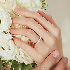 Kolmnurk Moissanite Wedding Band Half Eternity Rings for Women 0.3ct Lab Created Diamond Engagement Ring Sterling Silver V Shape Curved Moissanite Stacking Ring size 5-17