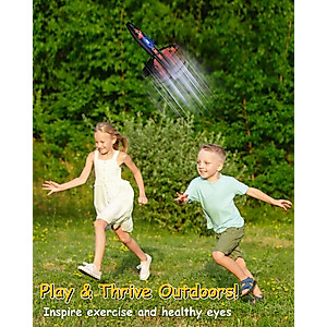 SainSmart Jr. Rocket Launcher for Kids, Motorized Air Rocket Outdoor Toy with LED Light, Self-Launching Rockets Kit, Gift for Boys and Girls (Black)