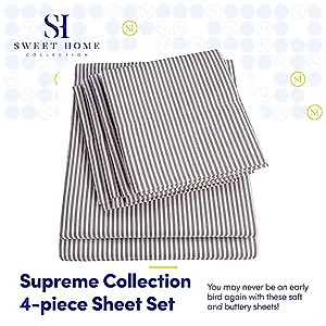 Twin Size Bed Sheets - 4 Piece 1500 Supreme Collection Fine Brushed Microfiber Deep Pocket Twin Sheet Set Bedding - 1 EXTRA PILLOW CASES, GREAT VALUE, Twin, Classic Stripe Gray