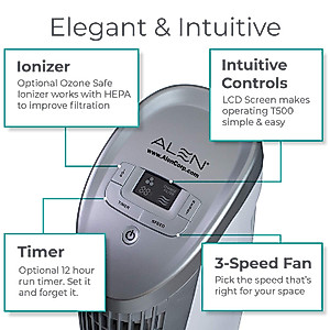 Alen T500 Air Purifier, Quiet Air Flow for Large Rooms, 500 SqFt, Portable Air Cleaner for Allergens, Dust, Mold, Pet Odors, Bacteria, in Black