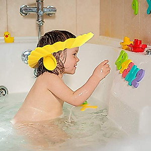 FEBSNOW Baby Shower Cap Bathing Cap - 3 Pcs Soft Adjustable Visor Hat Safe Shampoo Shower Bathing Protection Bath Cap for Toddler, Baby, Kids, Children (Bule+Yellow+Pink)