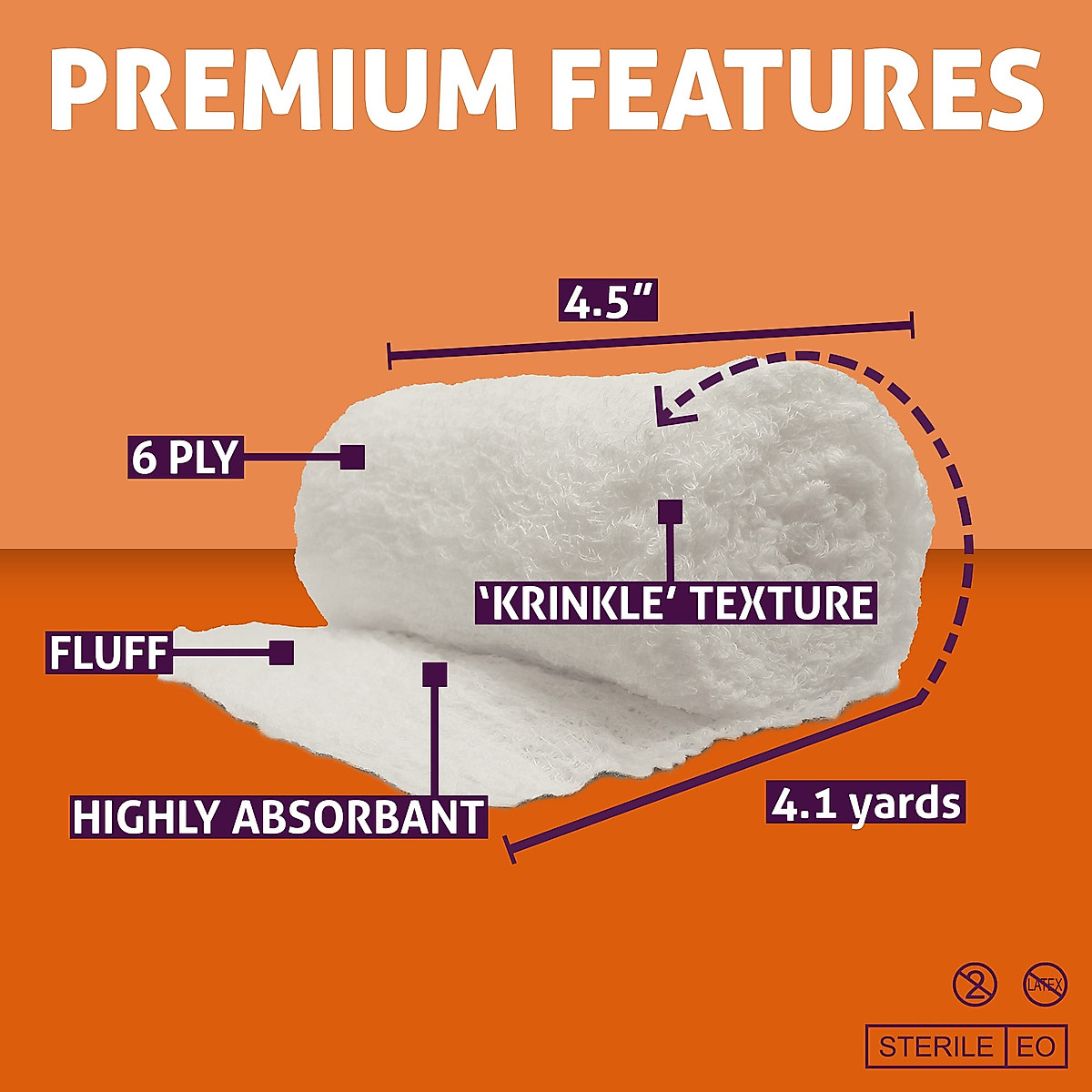 SNL Sterile Krinkle Kerlix Type 4 1/2" x 4 1/8 Yds, Latex Free, Hospital Grade Bandage Roll - Pack of 6