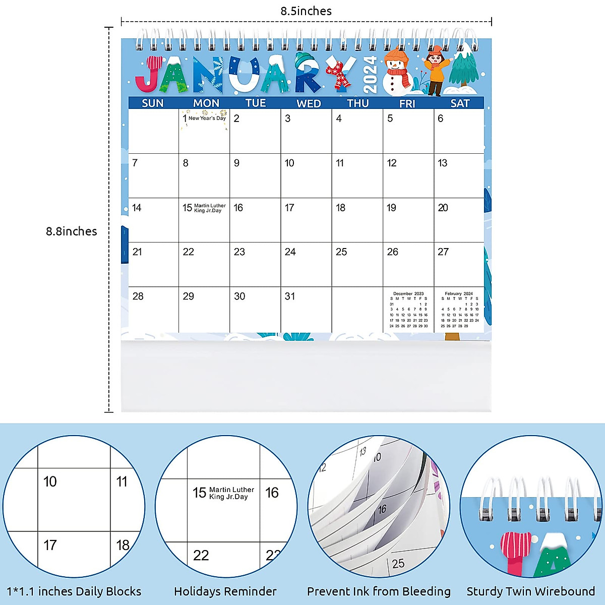 Zuozee Desk Calendar 2023-2024 and Acrylic Magnetic Dry Erase Board Bundle Sales