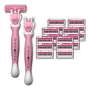 DreamGenius Razors for Women Shaving,6-Blade Includes 2 Handles and 19 Refills,Value Shaver Pack, Non-Slip Travel Carry,Pink