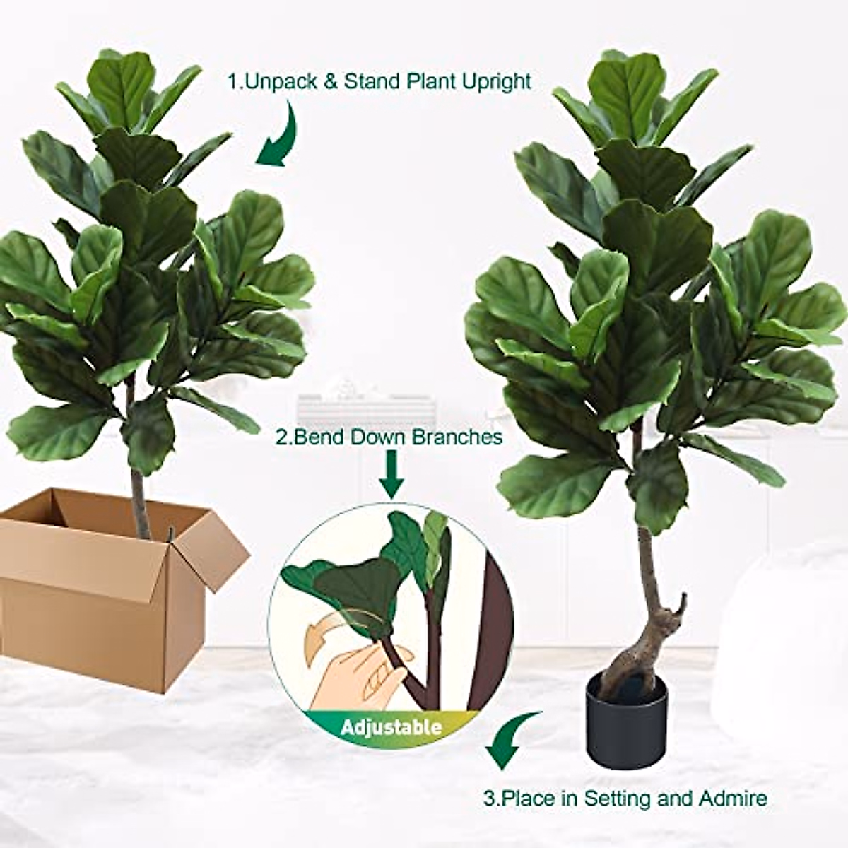 Melli Welli Artificial Fiddle Leaf Fig Tree 4.1FT Tall Fake Fiddle Leaf Fig Plant Faux Tree in Pot Ficus Tree for Home Decor Indoor Outdoor Office Living Room Bathroom Corner