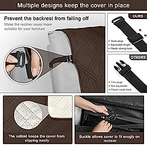 TAOCOCO 100% Waterproof Recliner Chair Cover, Oversized Recliner Covers for Large Recliner Chair with Double Straps, Non Slip Reclining Chair Cover for Kids, Pets(Oversized Recliner, Chocolate)