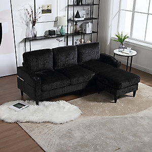 Modern Chenille Polyester Sectional Sofa with Storage Ottoman, L Shaped Couch for Living Room, Apartment, Size 77.36" x 44.49" x 30.31"