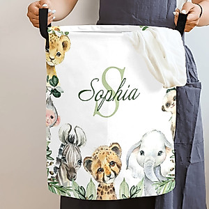 Animals Giraffe Sloth Laundry Hamper Basket Custom Name Collapsible Storage Bin Waterproof Clothes Storage Basket Room Decor Dirty Clothes Baskets for Gift