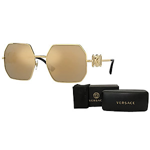 Versace VE2248 10027P 58MM Gold/Brown Mirror Gold Hexagonal Sunglasses for Women + BUNDLE With Designer iWear Eyewear Kit