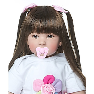 TERABITHIA 24inch 60cm Big Size Silicone Vinyl Reborn Toddler Princess Girl Doll Rainbow Dress Stuffed Cloth Body Newborn Dolls That Look Realistic Child Xmas Birthday Gift