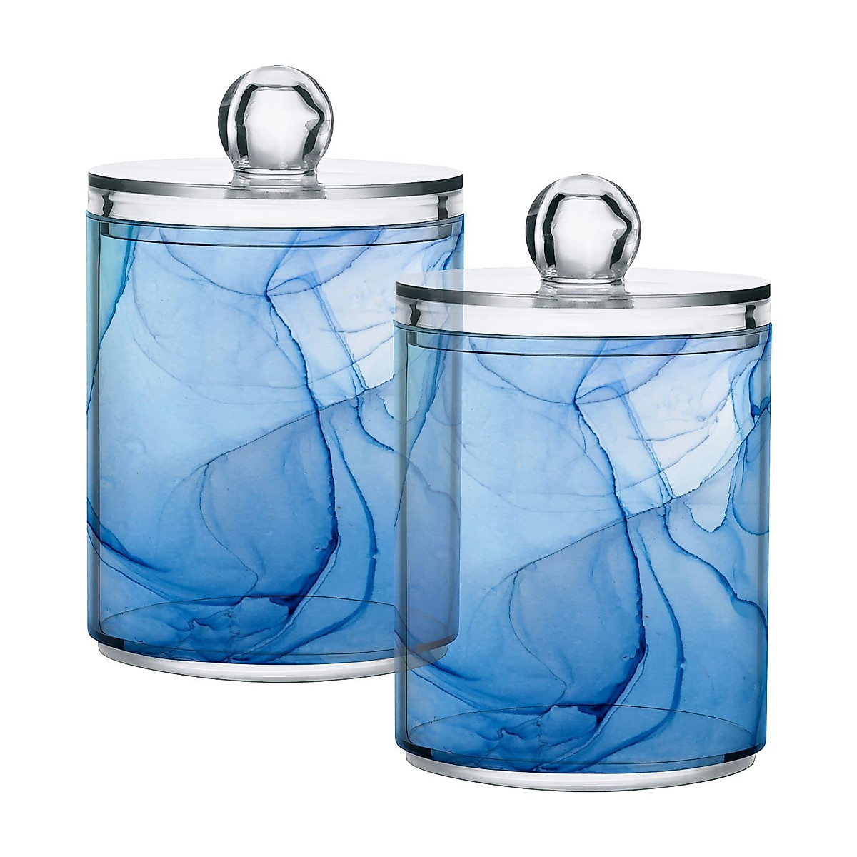 4 Pack Qtip Holder Organizer Dispenser Blue Marble Fluid Art Bathroom Containers Bathroom Vanity Storage Canister Apothecary Jars for Cotton Swabs/Pads/Floss