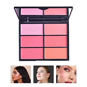 CARMELA 6-Color Blush Palette, Long Lasting High Pigment Matte Shimmer Pressed Powder Blush for Cheeks, Highlighter and Blush Palette